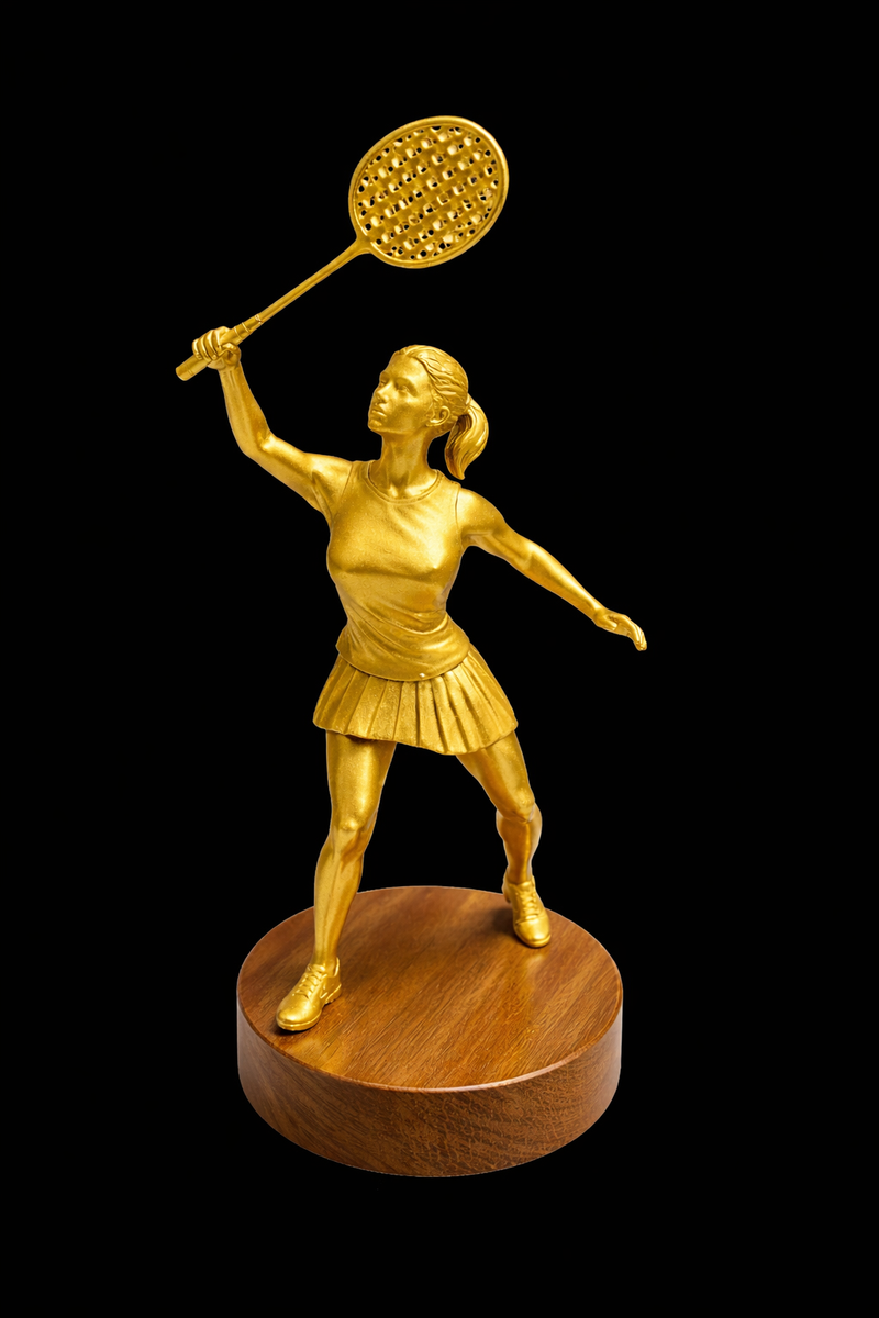 3D PRINTED BADMINTON GIRL WITH TEAK WOOD BASE – EtAura